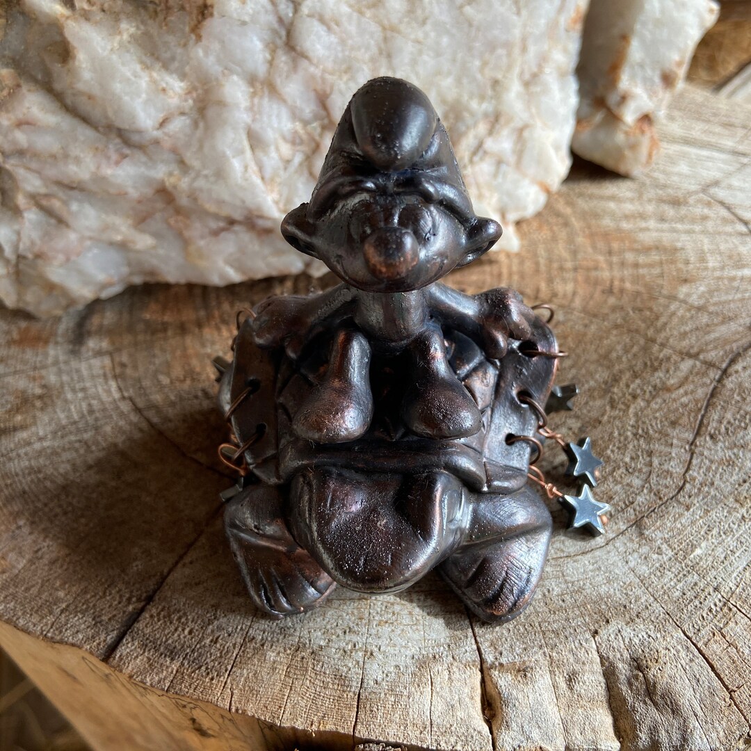 Copper Smurf Riding a Frog Figurine - Etsy