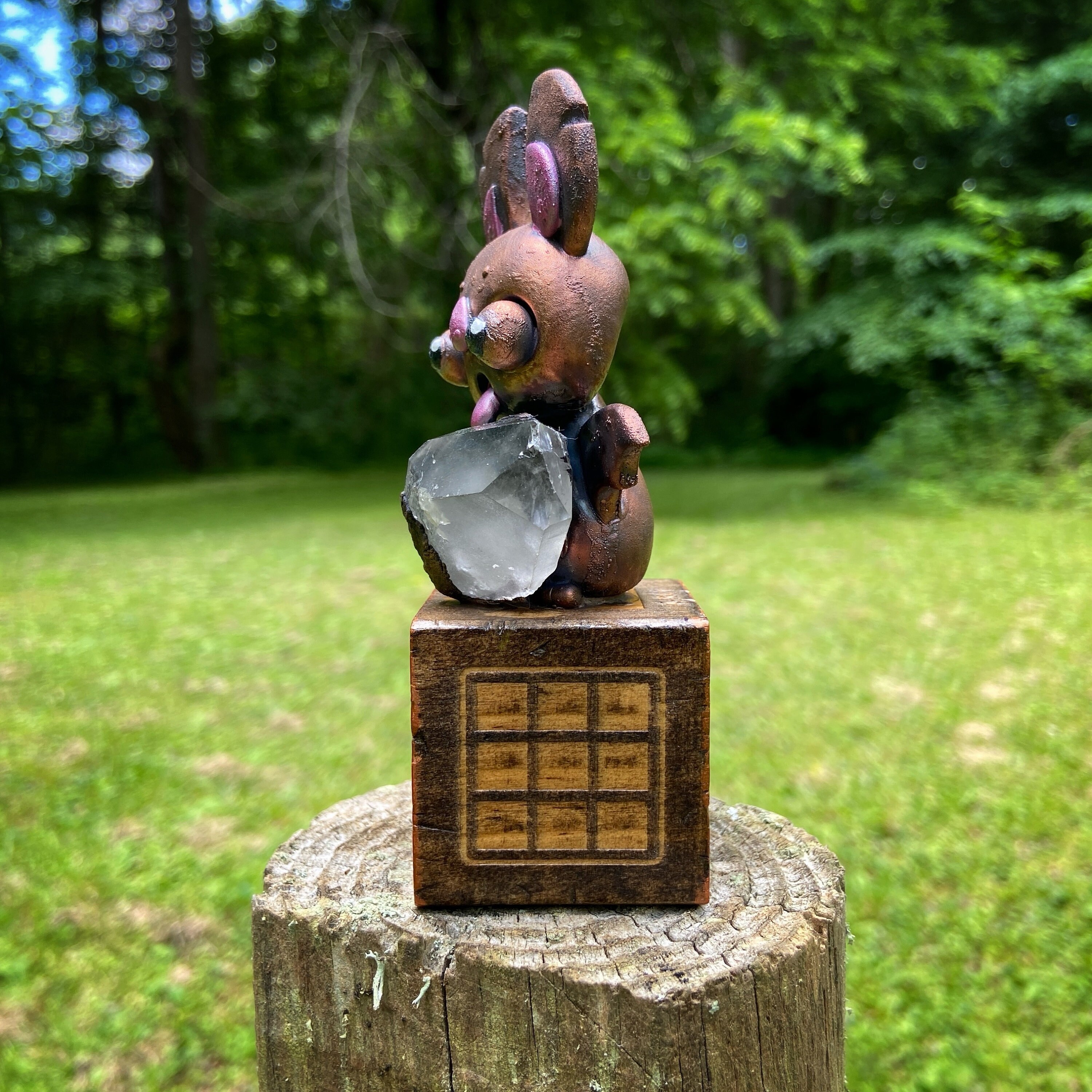 Copper Crazy Batty Bat With Quartz Crystal on Wooden Block - Etsy