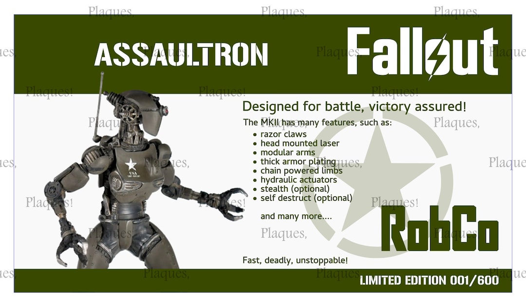 Fallout Statue Assaultron Sentry Bot Protectron Display Plaque ...