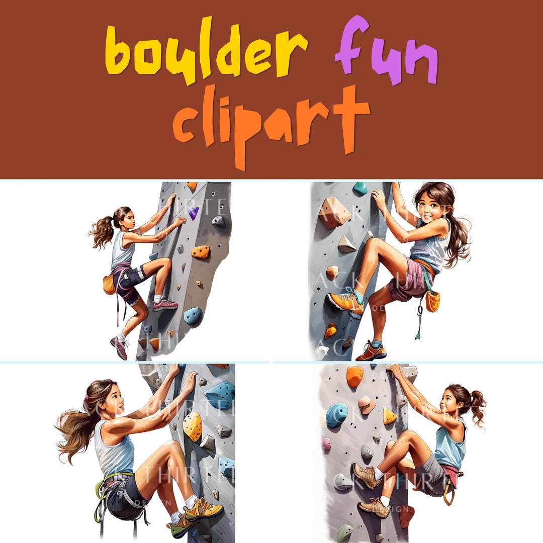 4 Illustrations of a Girl / Woman Bouldering, Climbing, Rock / Wall ...