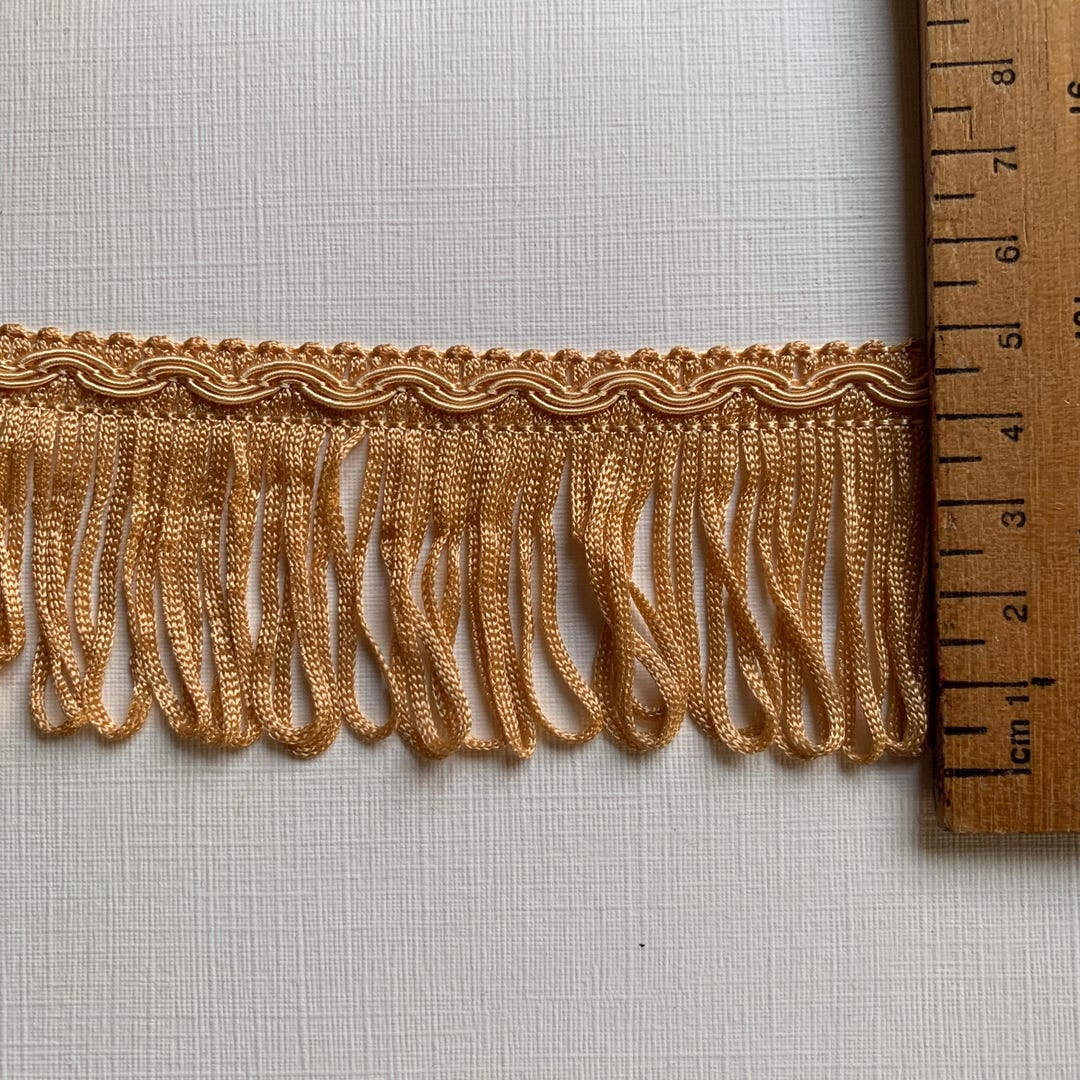 1m Vintage Old GOLD/ STRAW GOLD Lampshade Looped Fringe W. Gimp/braid ...