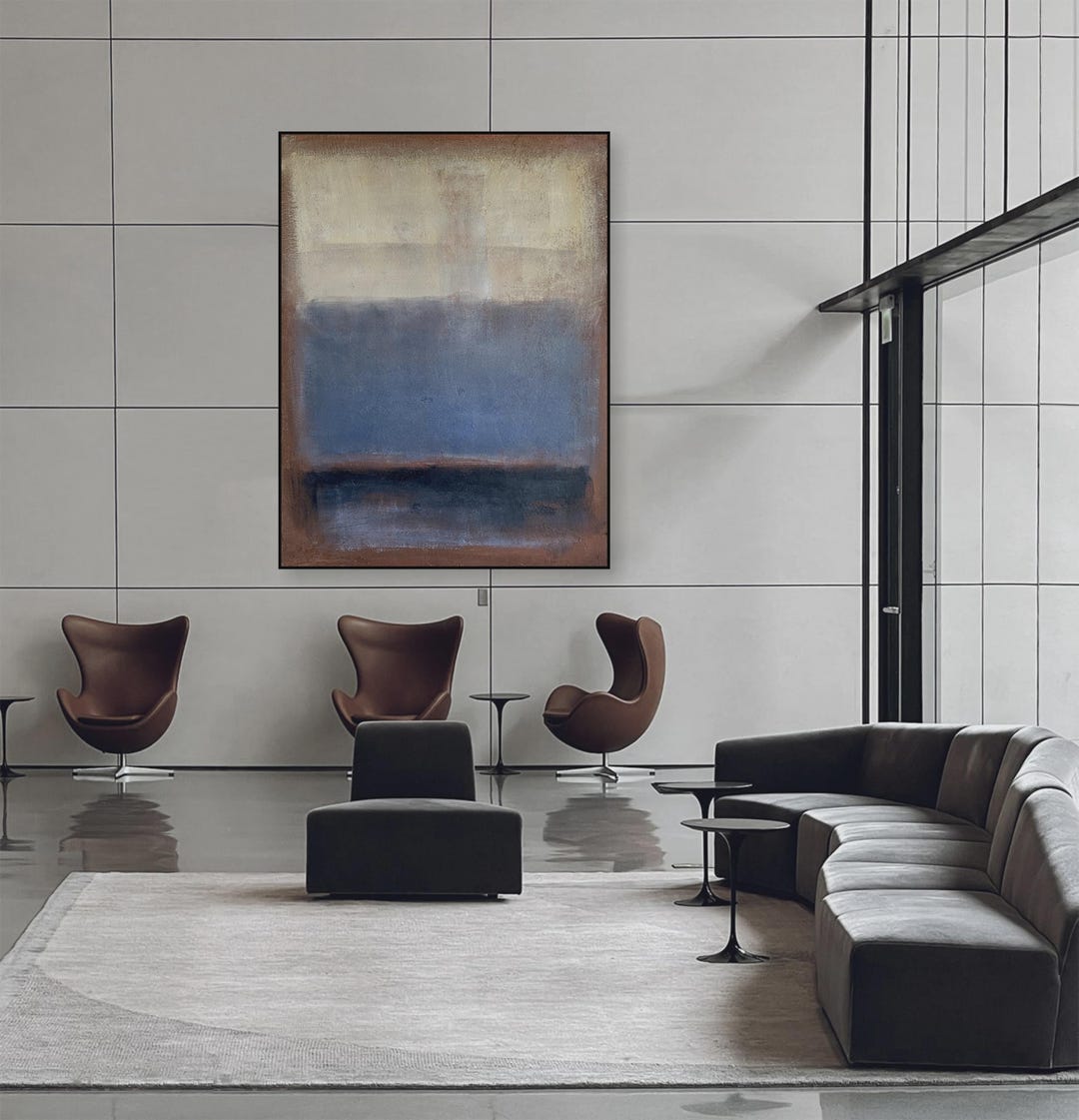 Large Rothko Style Abstract Painting Blue Brown Neutral Minimalist ...