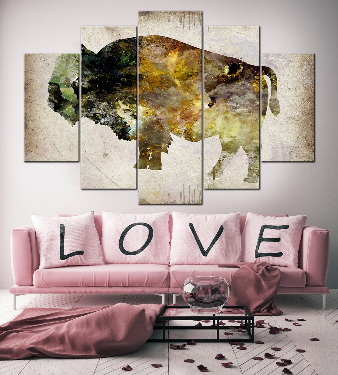 Buffalo Art Print On Canvas Woodland Abstract Animal Wall Art | Etsy