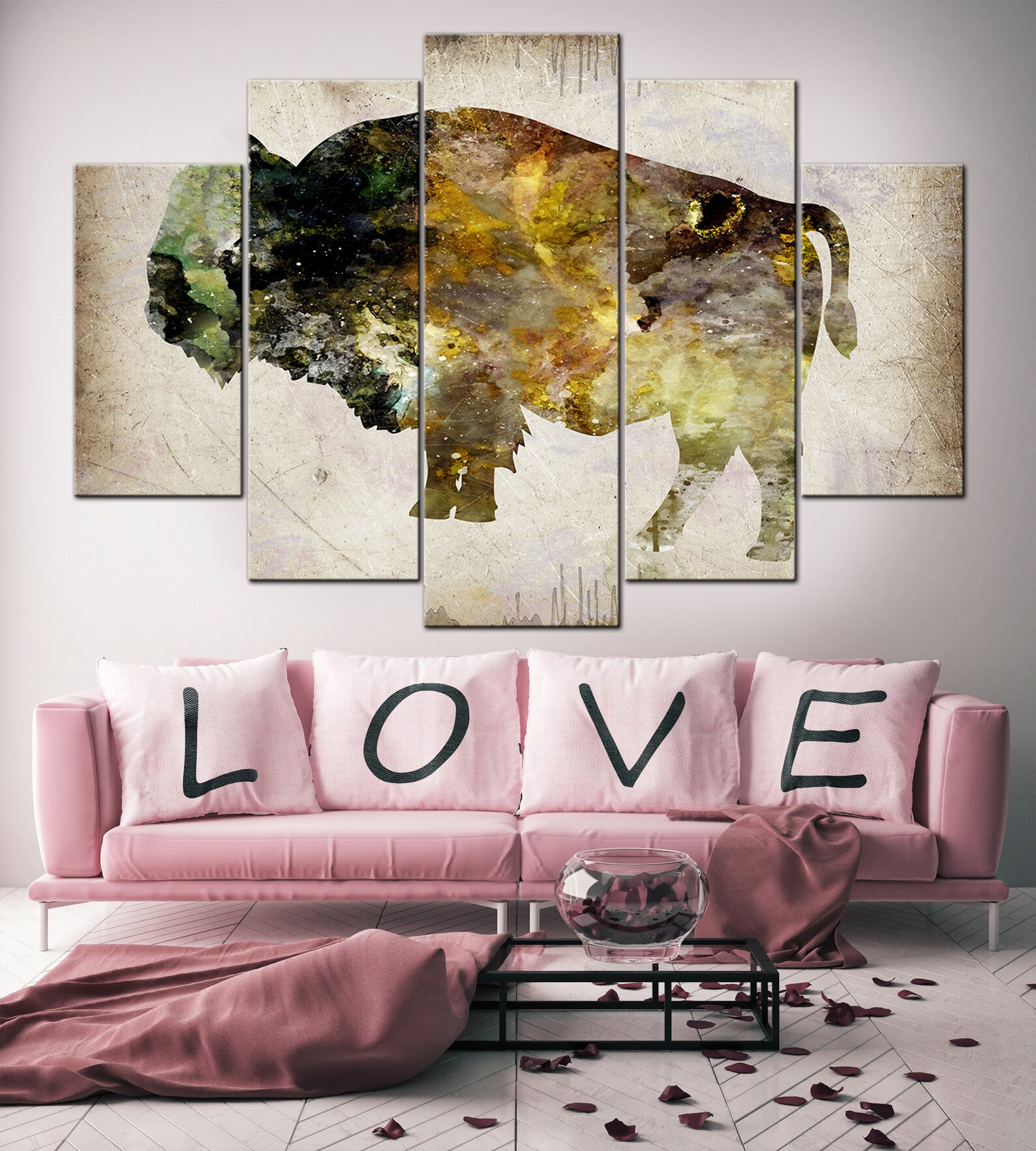 Buffalo Art Print On Canvas Woodland Abstract Animal Wall Art | Etsy