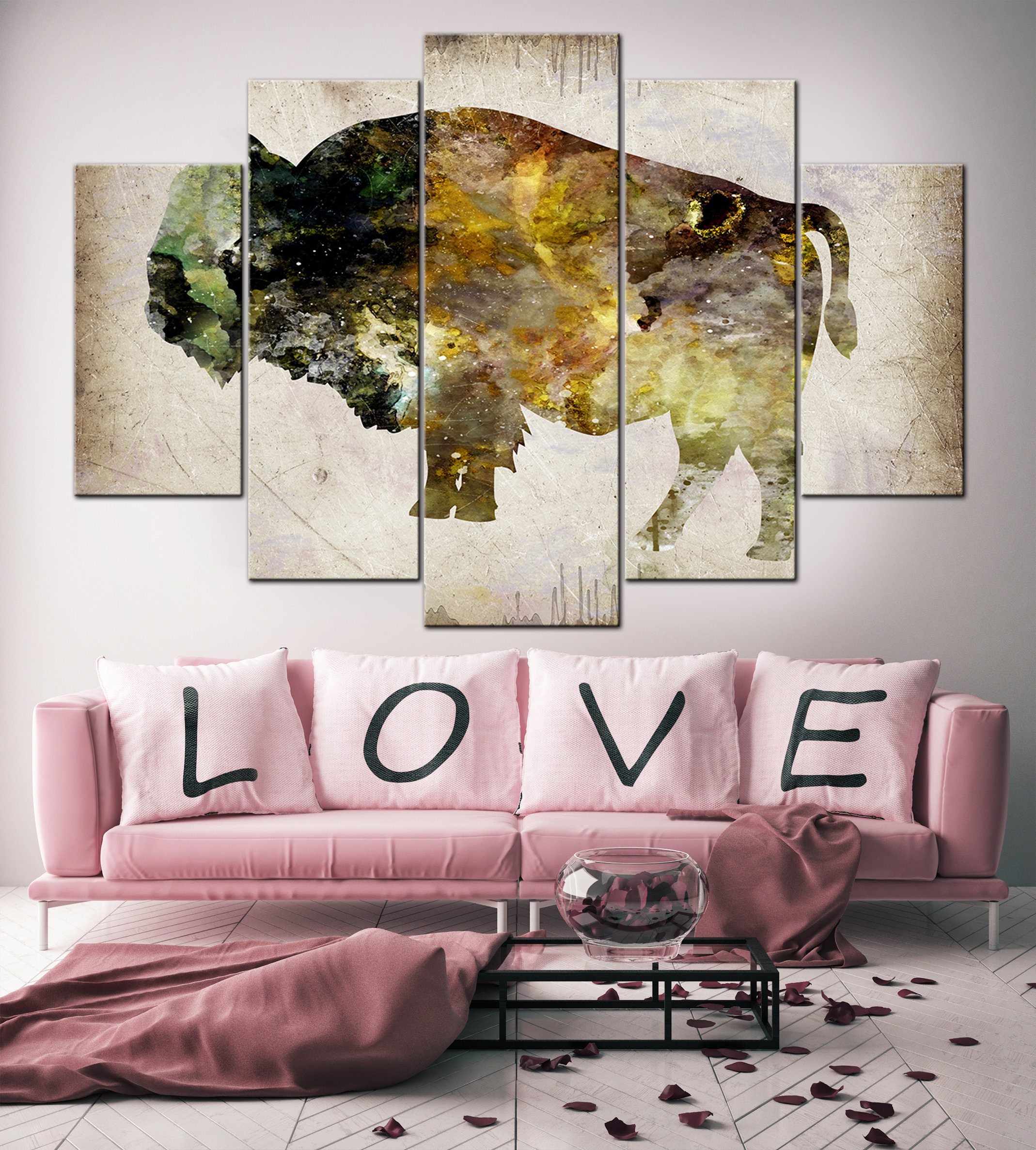 Buffalo Art Print On Canvas Woodland Abstract Animal Wall Art | Etsy