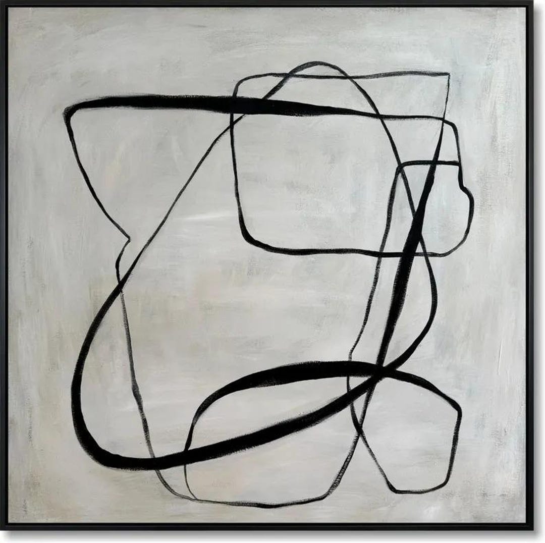 Large Minimalist Abstract Line Art Black Linear Painting on White ...