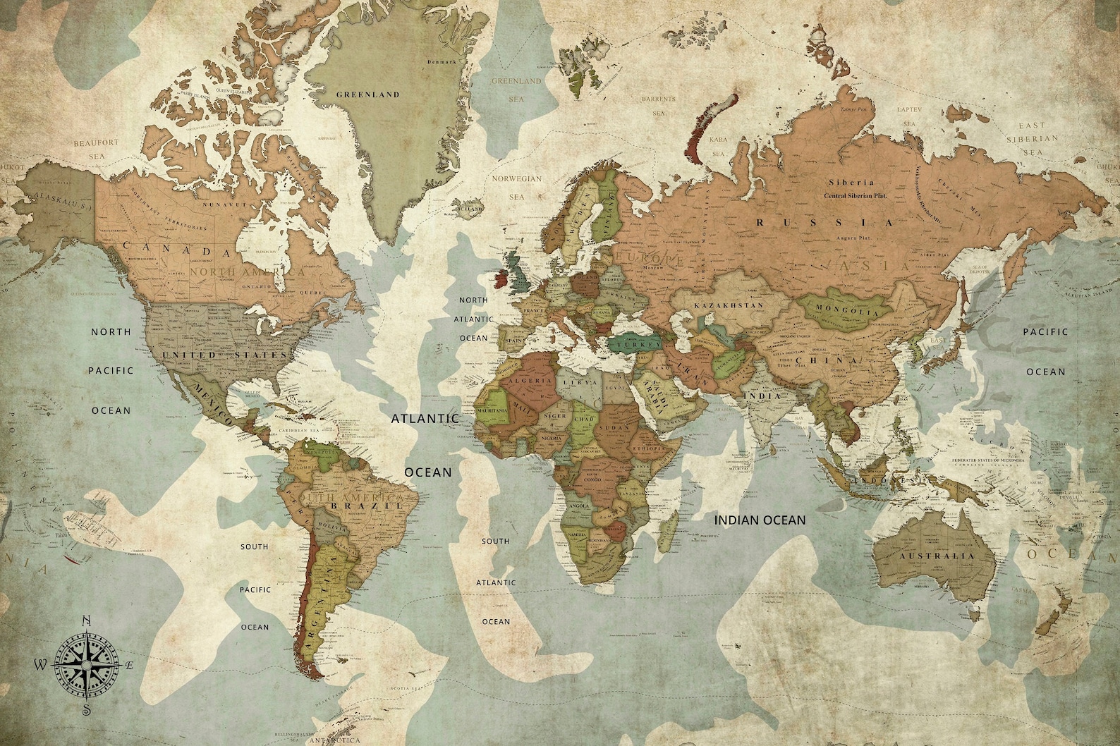 Extra Large Wall Art World Map Exclusive World Map Canvas Print Canvas ...