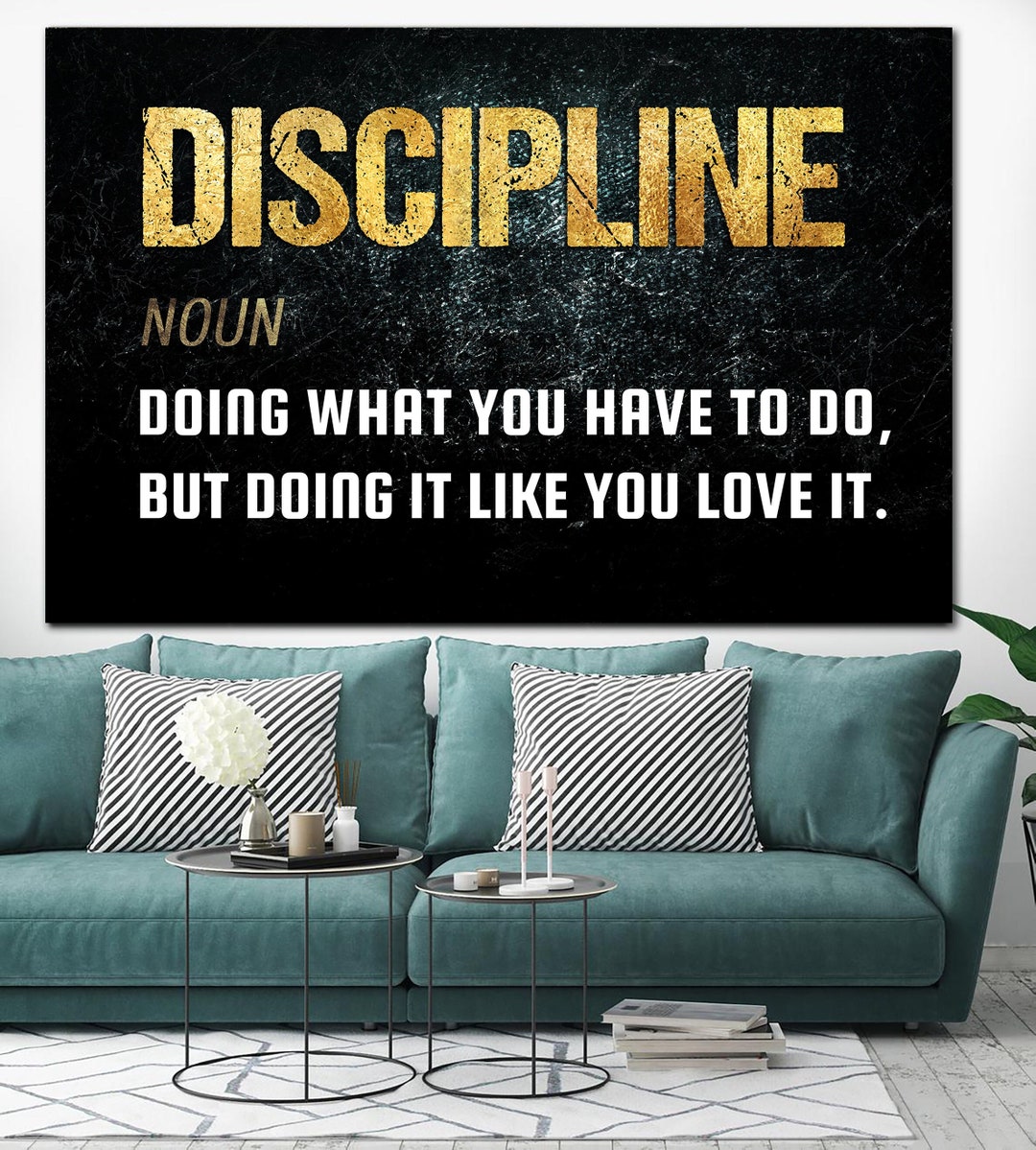 Discipline Motivational Quote Art Print Bold Black and Gold Typography ...