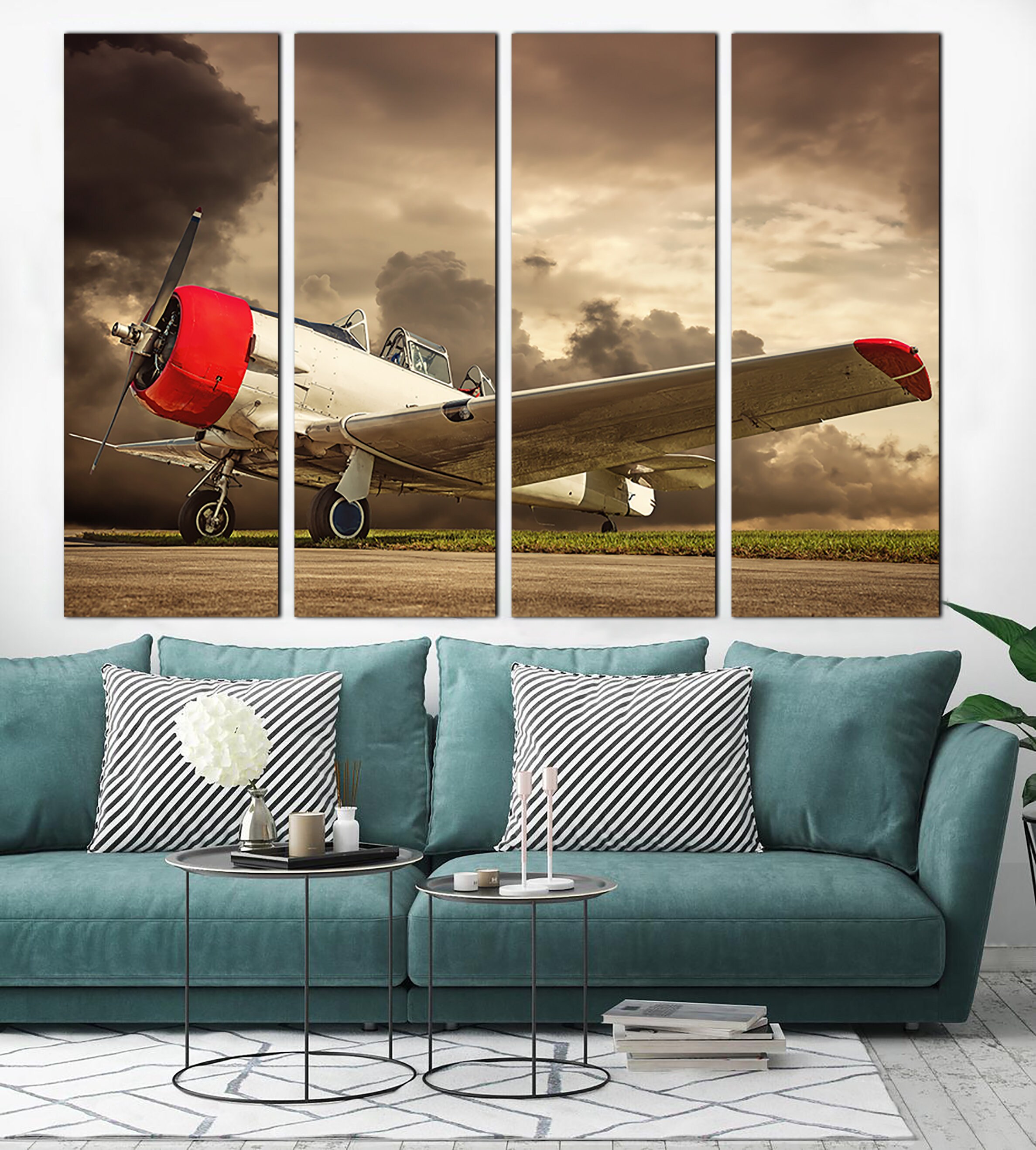 Airplane Canvas Wall Art Vintage Aircraft Brown Print Canvas | Etsy