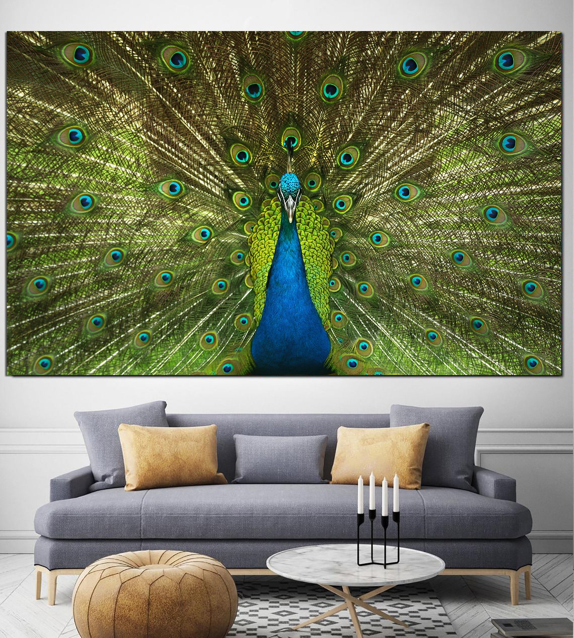 Large Print Peacock Wall Art Peacock Art Canvas Bird Poster Etsy