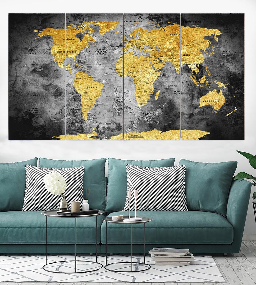 Mapa del mundo dorado Imprimir en lienzo Mapa educativo del mundo ...