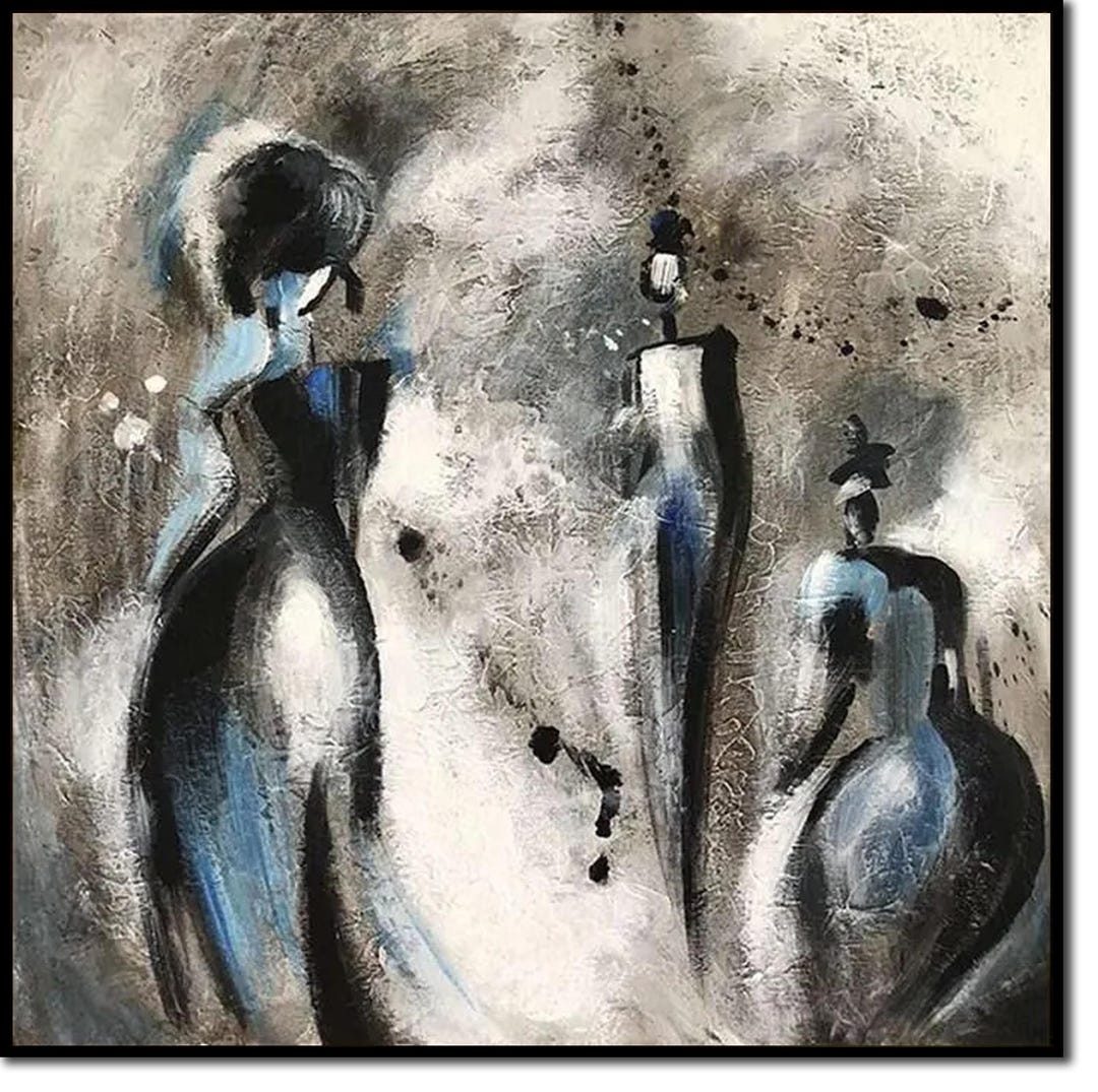 Extra Large Original Abstract Human Painting on Canvas Gray Fine Art ...