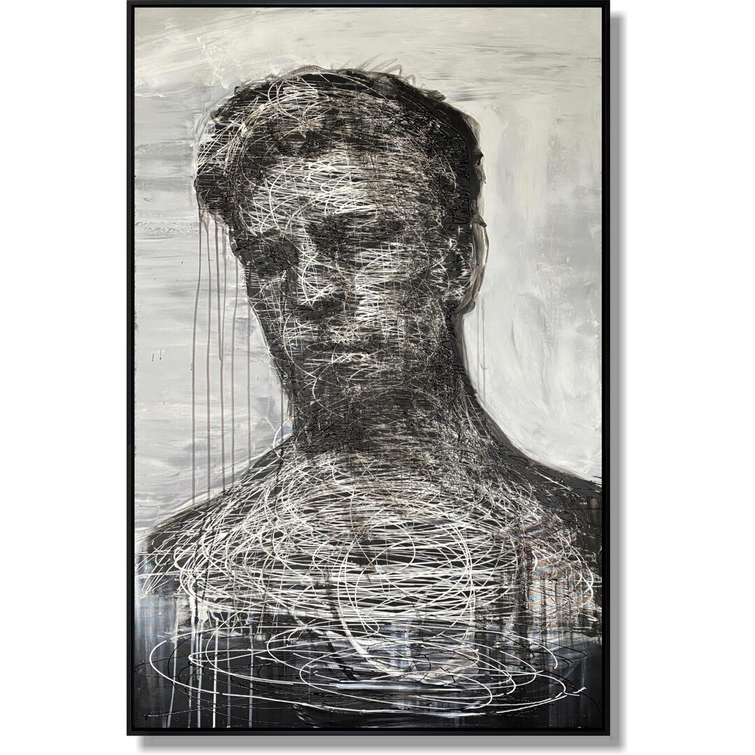 Large Abstract Male Portrait Painting Original Textured Black and White ...