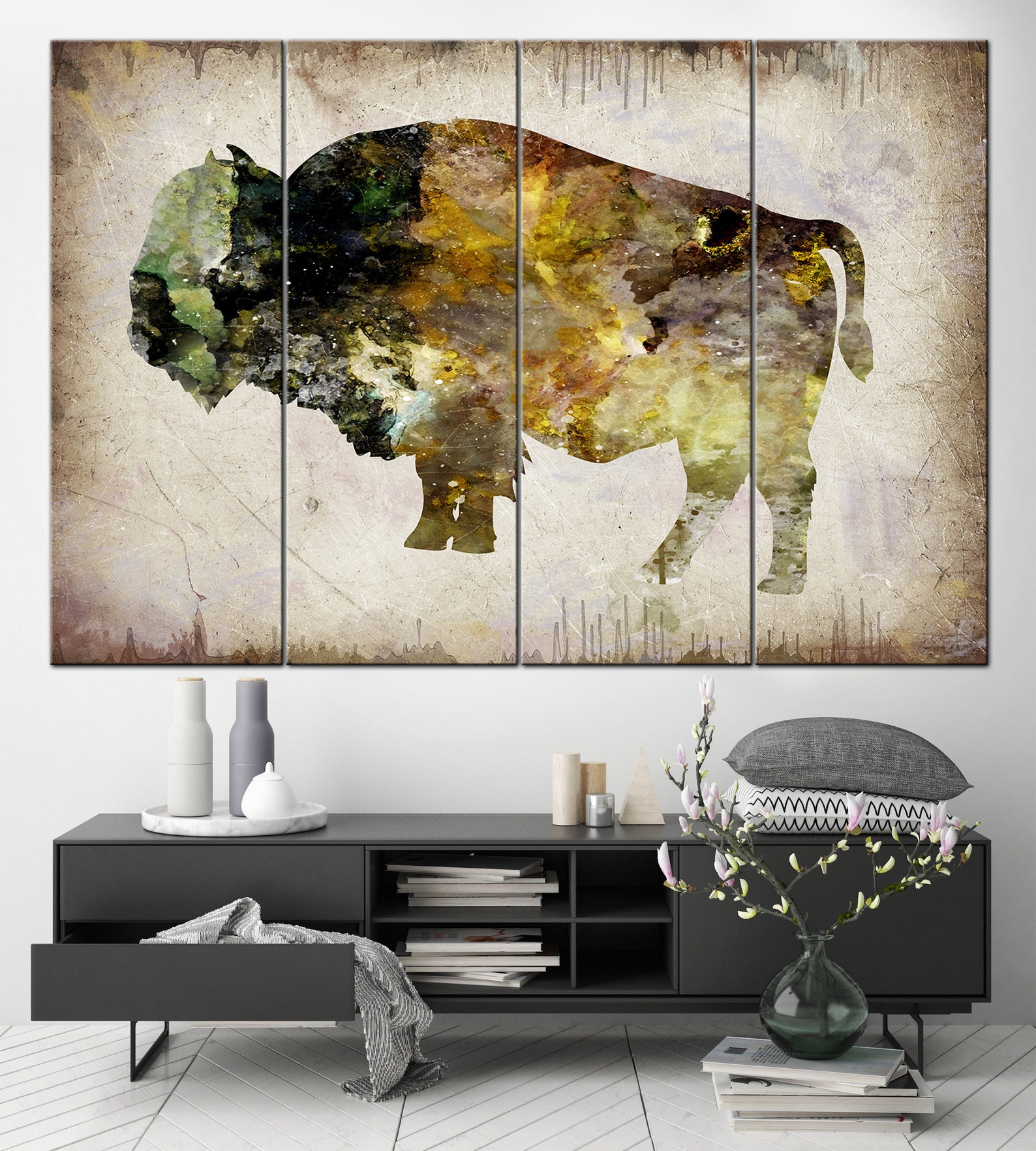Buffalo Art Print on Canvas Woodland Abstract Animal Wall Art - Etsy