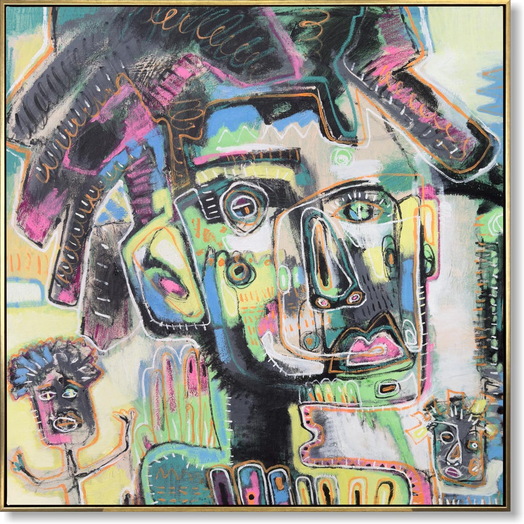 Colorful Abstract Face Painting on Canvas Bold Expressionist Portrait ...
