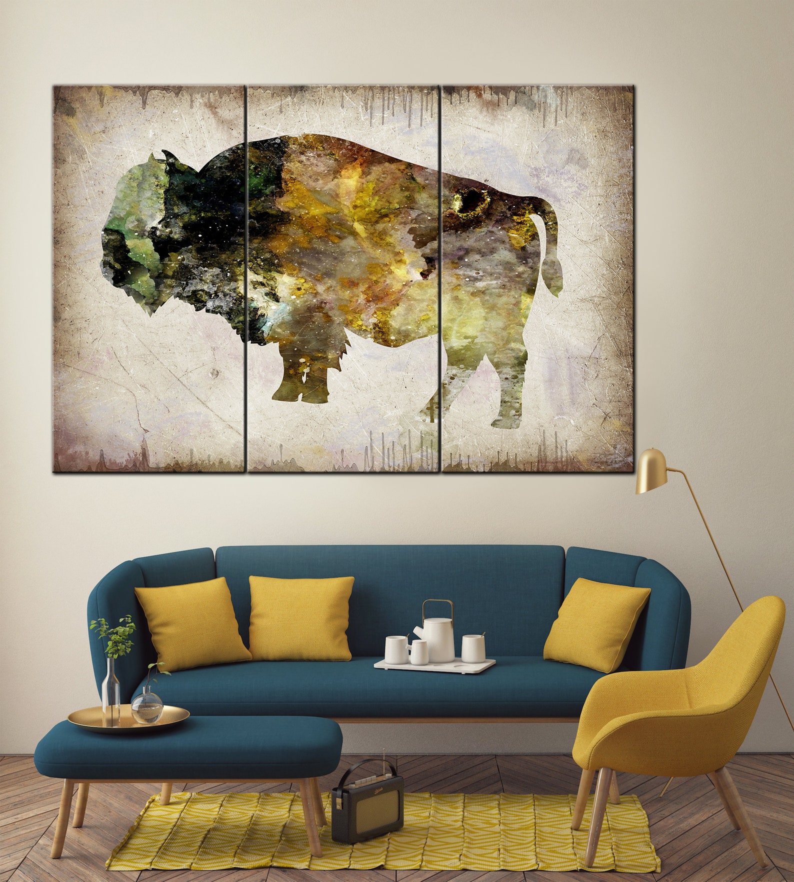 Buffalo Art Print On Canvas Woodland Abstract Animal Wall Art | Etsy