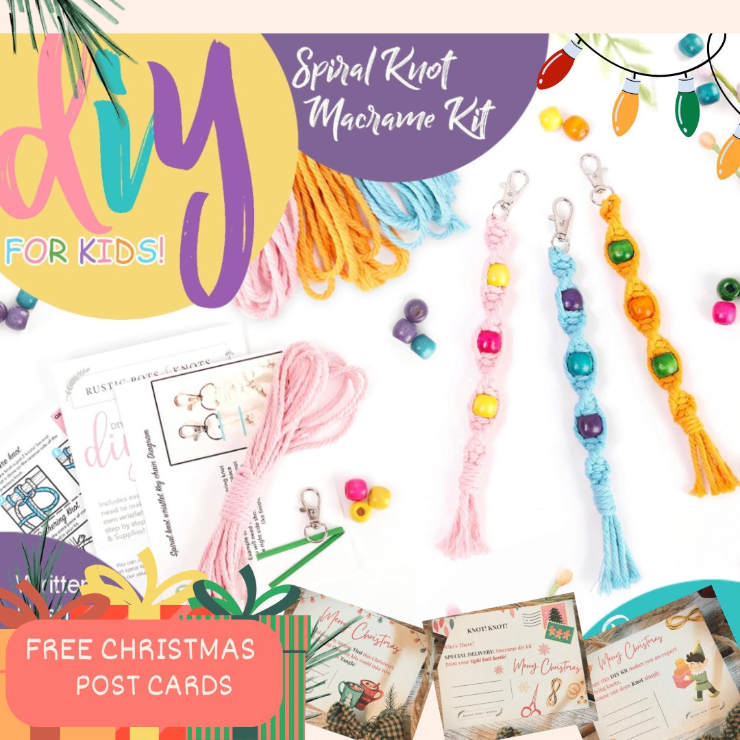 Macrame DIY Kit for Kids Book Bag Charm Spiral Knot Tutorial Beginner ...