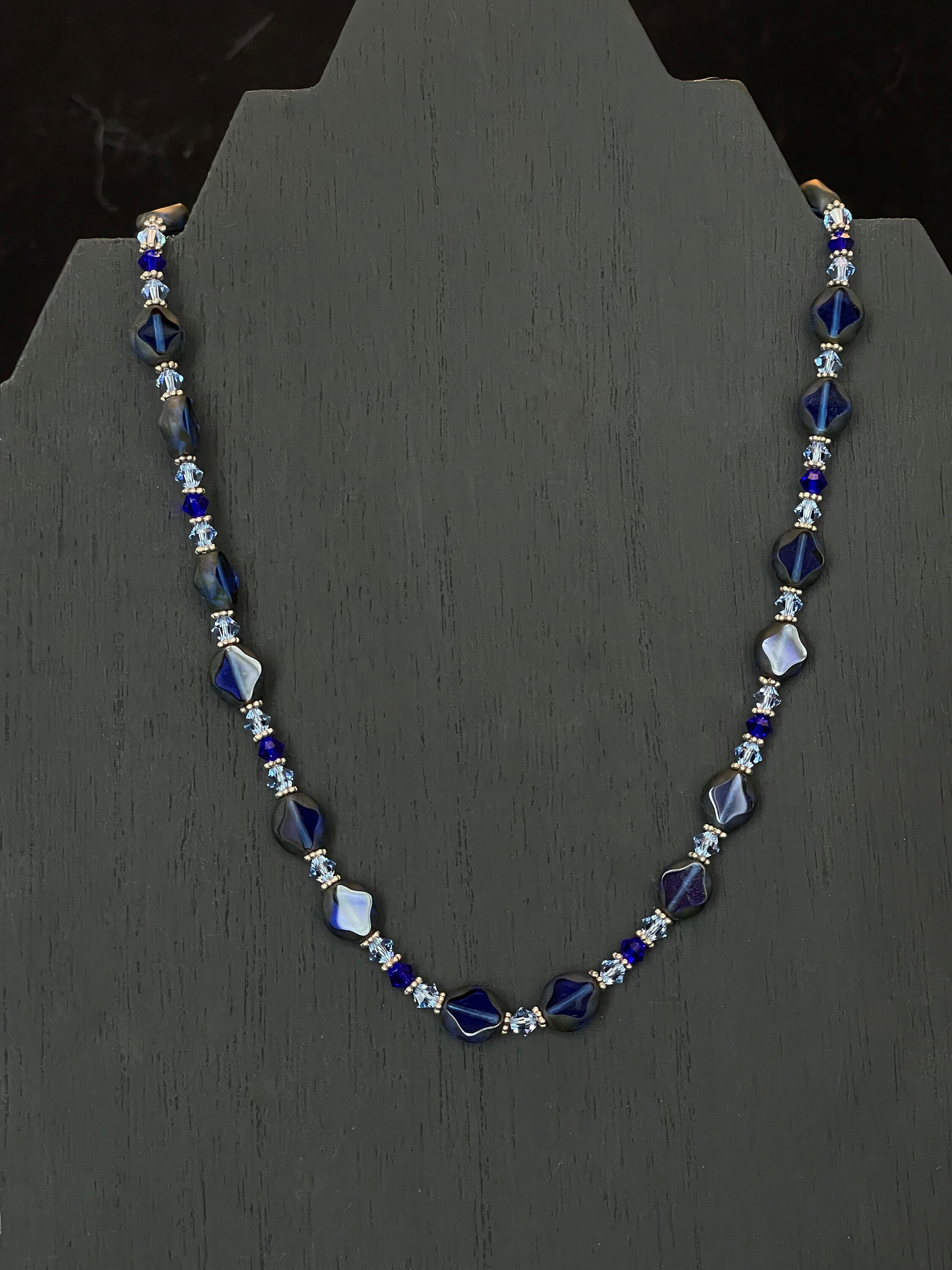 Blue Czech Crystal & Swarovski Crystal Necklace - Etsy