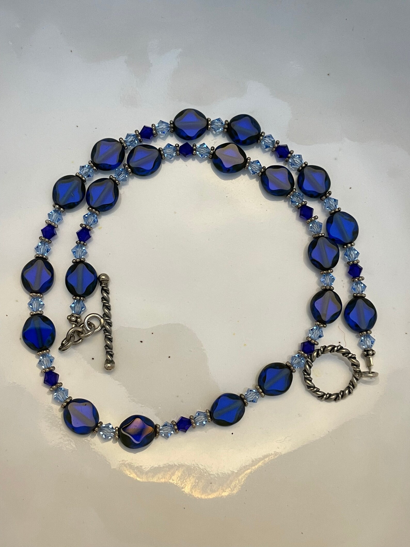 Blue Czech Crystal & Swarovski Crystal Necklace - Etsy