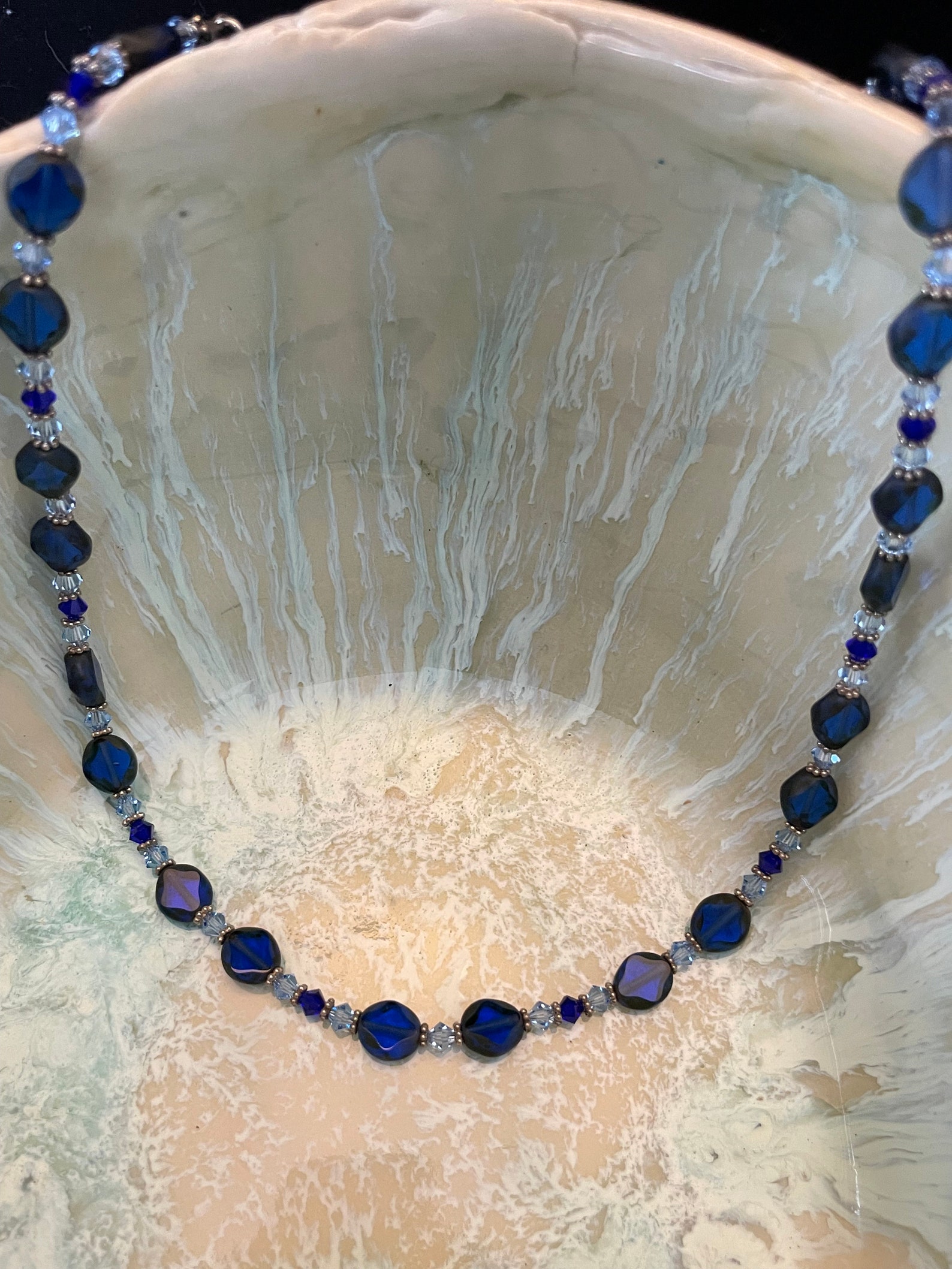 Blue Czech Crystal & Swarovski Crystal Necklace - Etsy