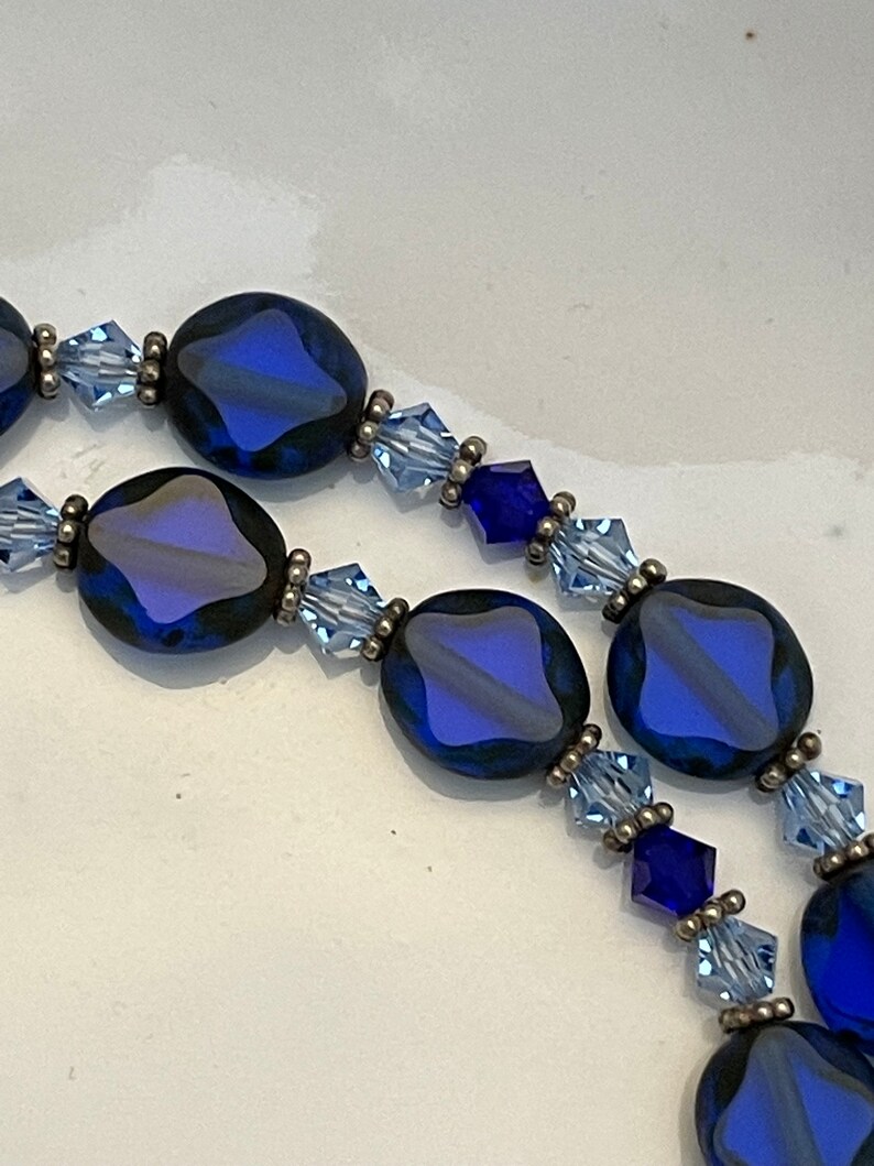 Blue Czech Crystal & Swarovski Crystal Necklace - Etsy