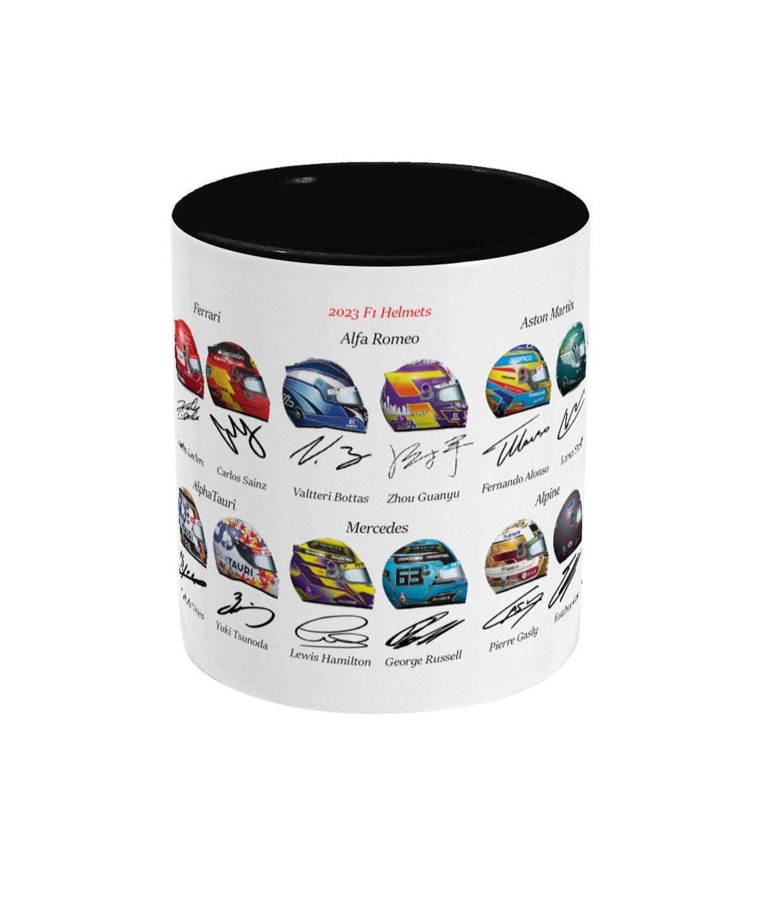 Signed Printed Helmets of the 2023 F1 Season 20 Drivers 11oz Coffee Mug ...