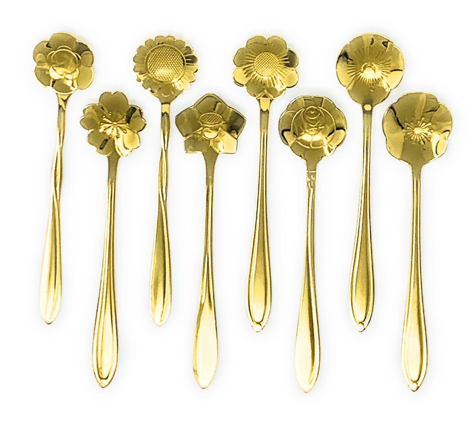 Gold Plated Mini Flower Demitasse Espresso Spoons, 4.9 Inches Stainless ...