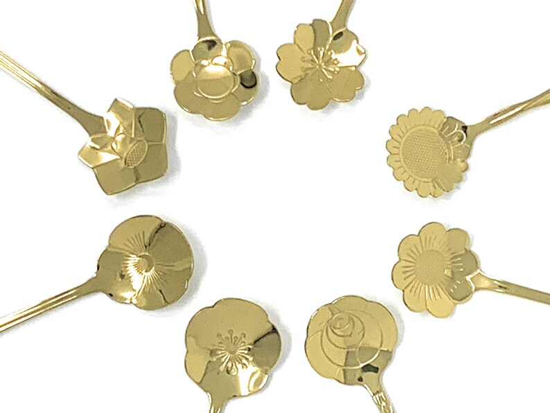 Gold Plated Mini Flower Demitasse Espresso Spoons, 4.9 Inches Stainless ...
