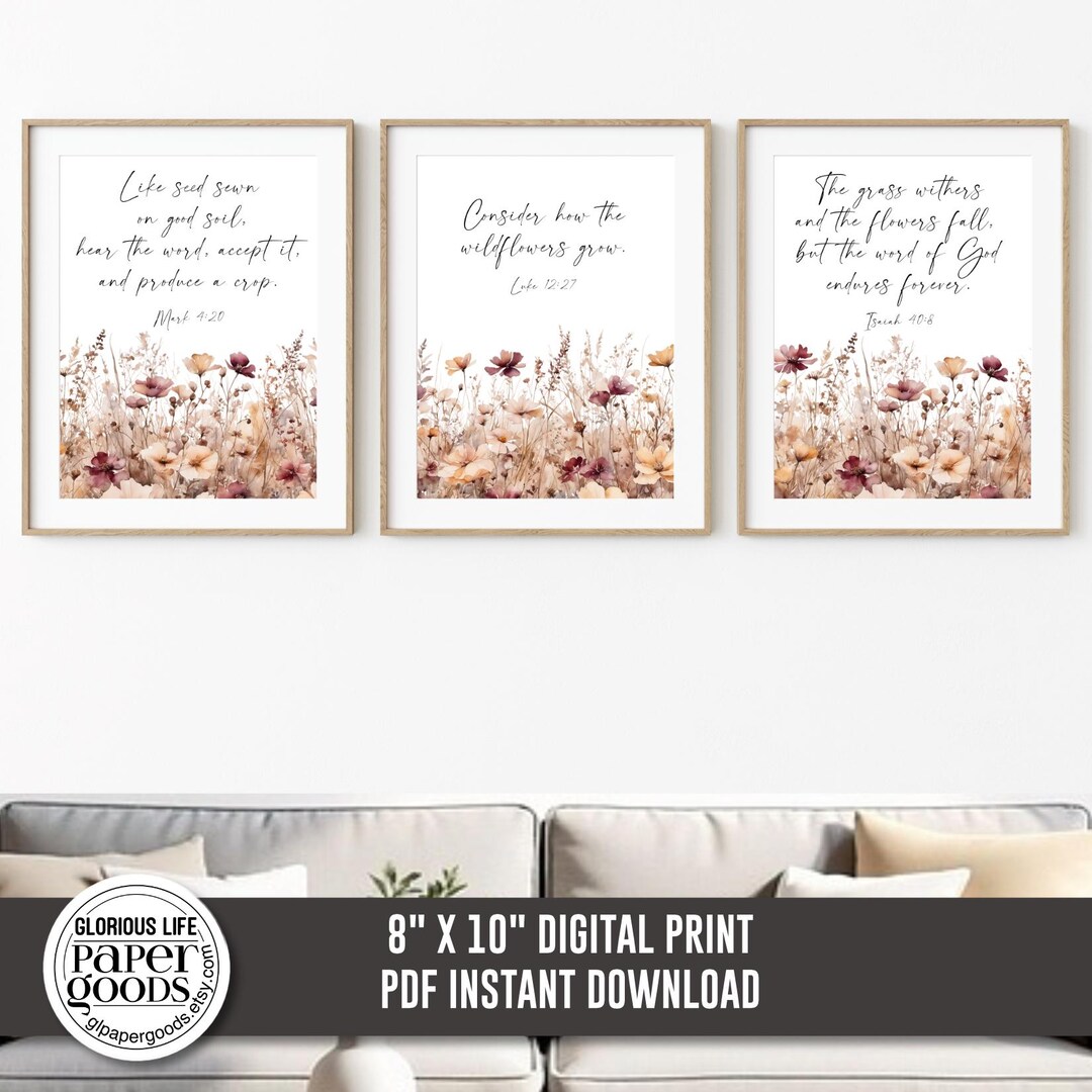 Printable Bible Verse Wall Art - Garnet Wildflower Art - Isaiah 40-8 ...
