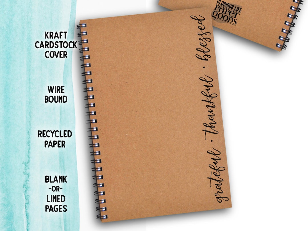 Grateful Thankful Blessed Notebook, Brown Kraft Card Stock Soft Covered ...