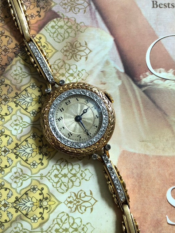 Antique French 18k yellow gold Belle Epoque watch bra… - Gem