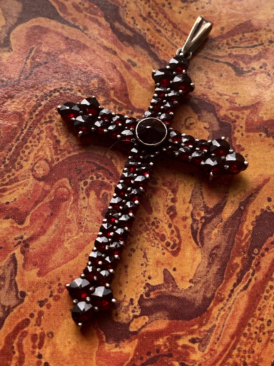 Antique Bohemian Garnet Cross Pendant, Silver Gilt. - Etsy