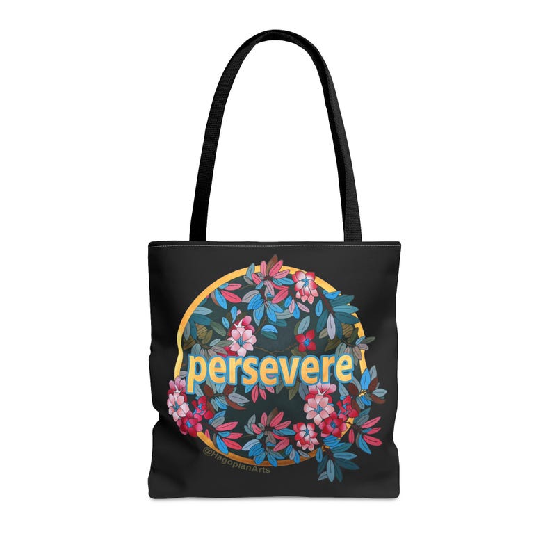 Hope Medallions Persevere Black Tote, Fine Art Public Art Tote by ...