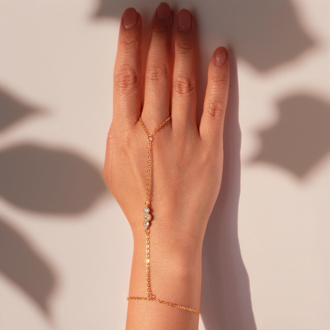 Gold Cubic Chain Ring Hand Chains Rings Salve Bracelet Slave Bracelets ...