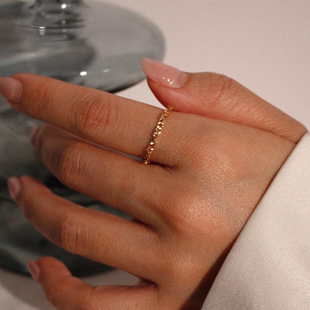 16K Gold Plated Chain Ring Twist Rings Best Gift for Her Permanent Golf ...