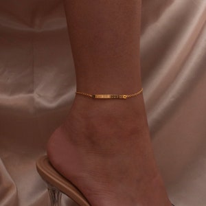 Personalized Bar Anklet in 16K Gold, Silver or Rose Gold Plated Dainty ...