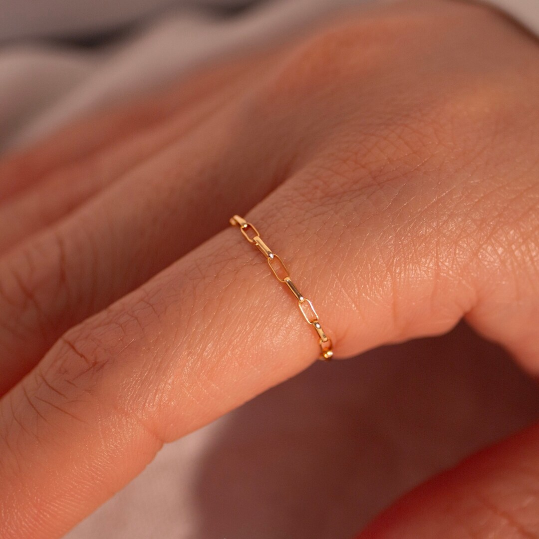 14K Gold Filled Chain Ring: Elegant Minimalist Stacking Ring - Etsy