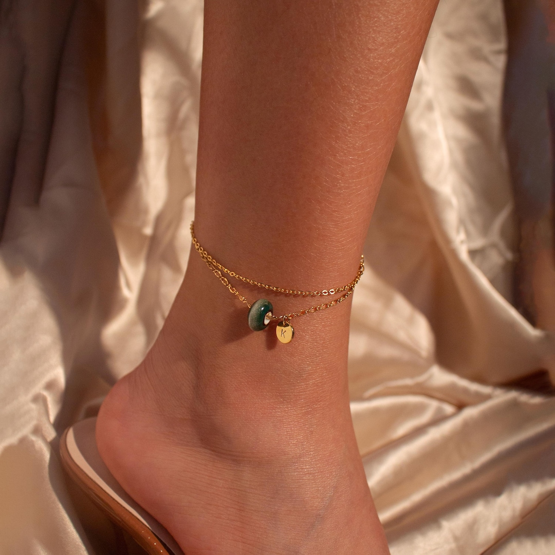 Gold Anklet Ceramic Ankle Bracelets Unique Gift for Her Something Blue ...
