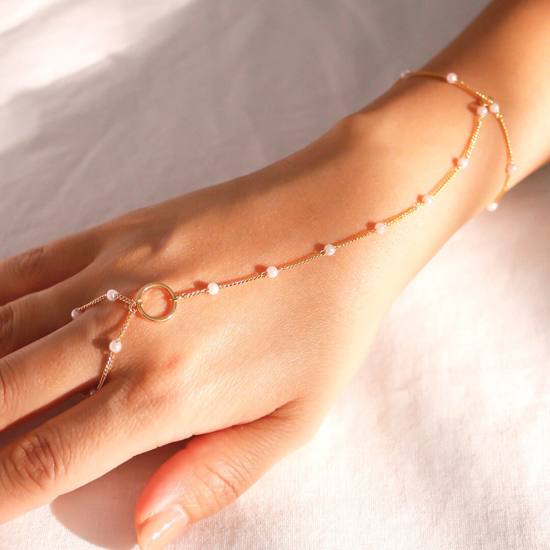 Pearl Hand Chain Bracelet: Gold Link Finger Bracelet - Etsy