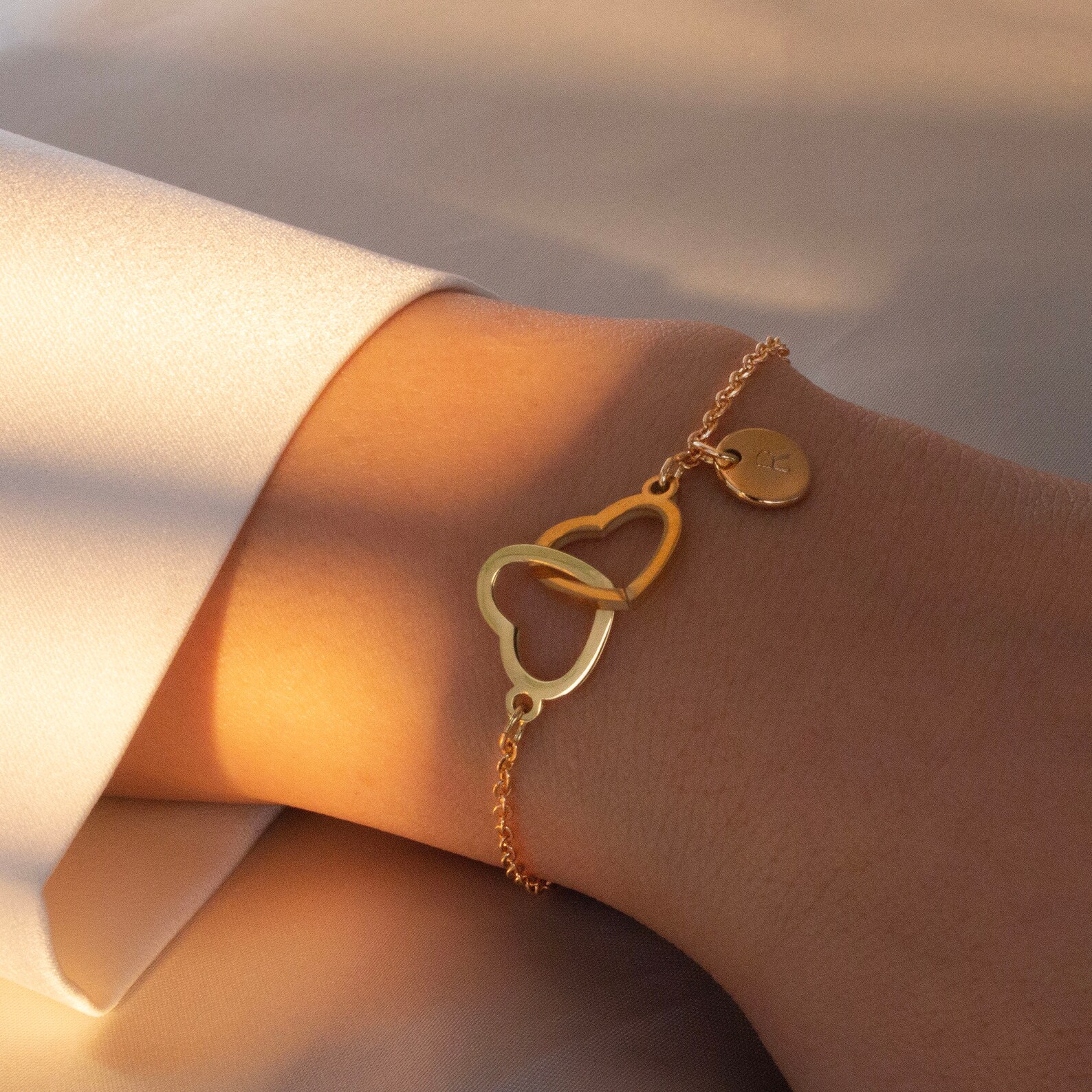 16K Gold Double Heart Initial Bracelet: Personalized Charm - Etsy