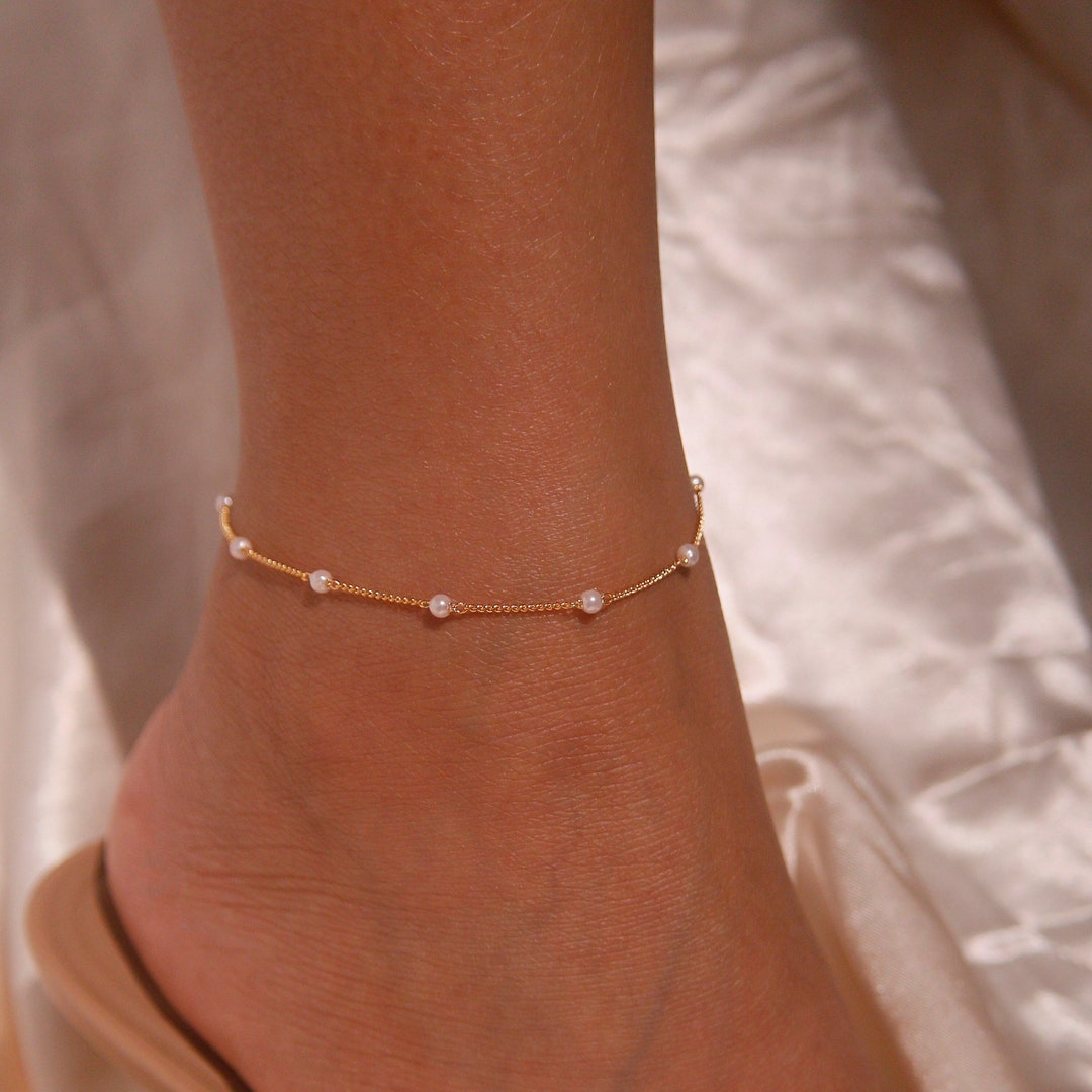 Gold Pearl Anklet Dainty Pearl Anklets Best Holiday Gift Jewelry Trendy Anklet Bracelet Gift ...