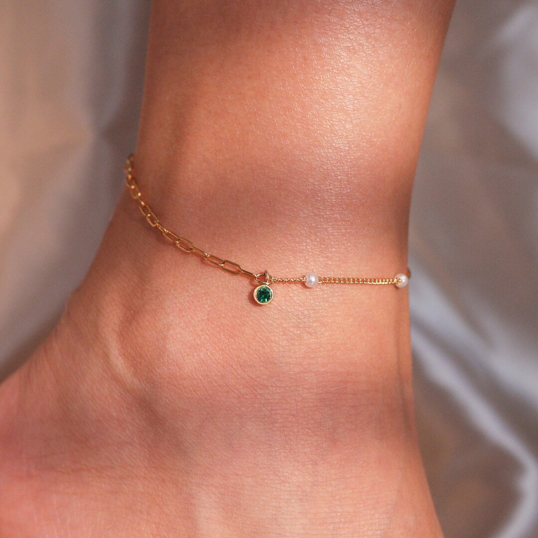 Half Pearl Half Clip Chain Anklet Birthstone Unique Anklets Trendy ...