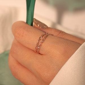 16K Gold Plated Double Chain Ring - Rose Gold - Handmade - Etsy