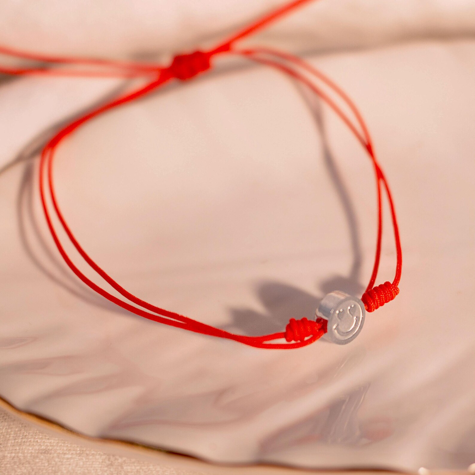 Smile Charm String Bracelet: Dainty Happy Face, Adjustable Nylon - Etsy