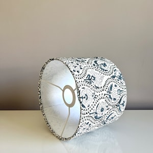 Indian Block Print Cotton Floral Drum Lamp Shade in 'kerala Blue ...
