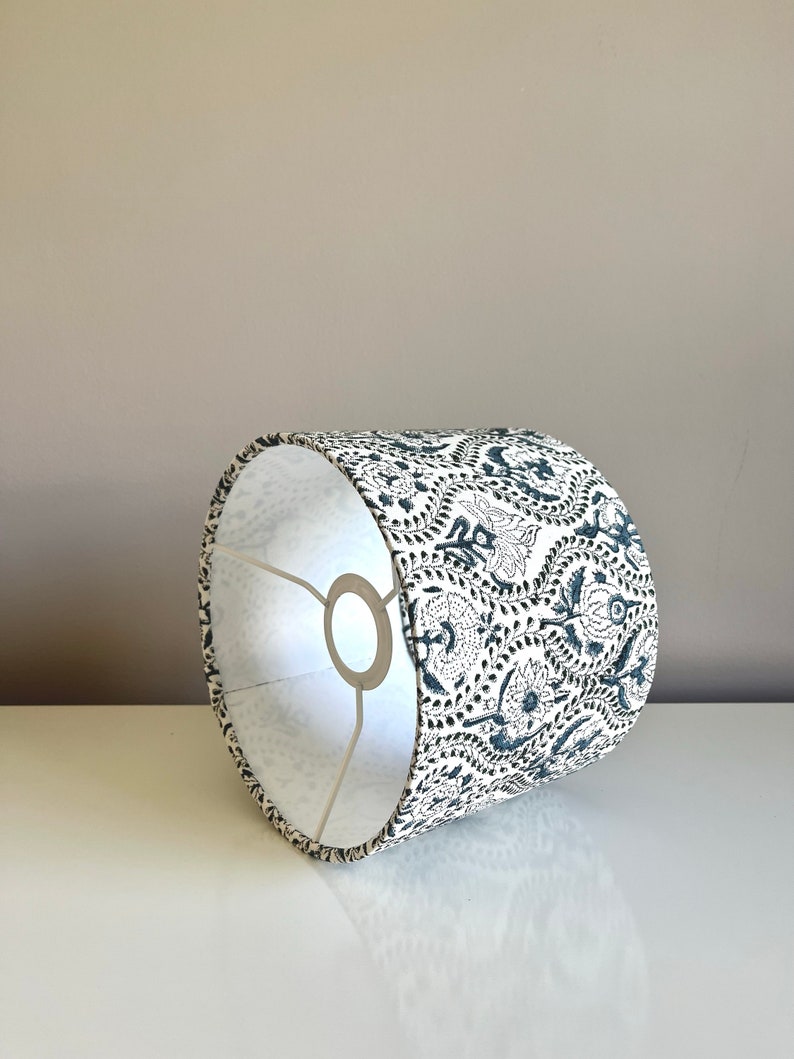 Indian Block Print Cotton Floral Drum Lamp Shade in 'kerala Blue ...