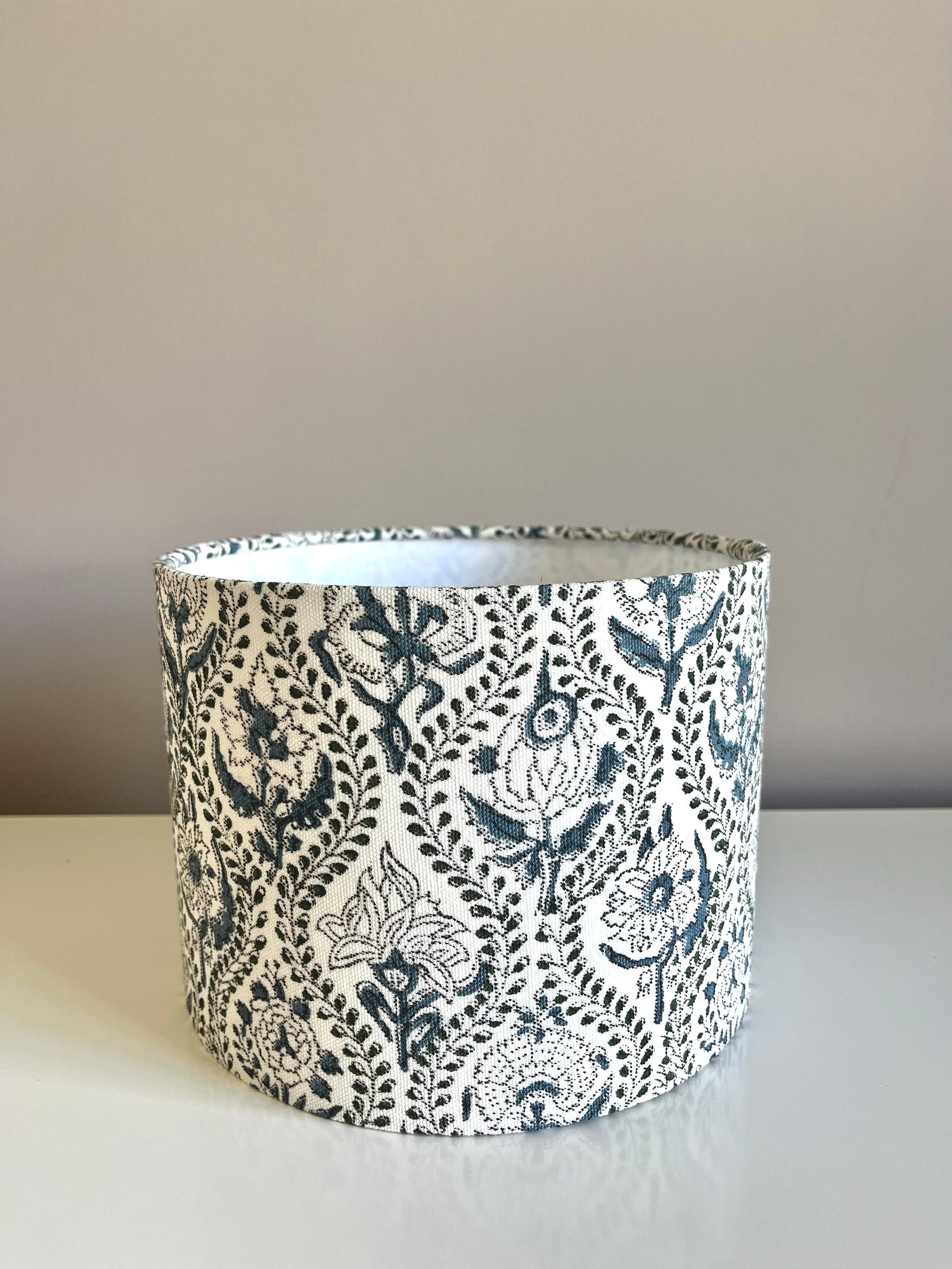 Indian Block Print Cotton Floral Drum Lamp Shade in 'kerala Blue ...