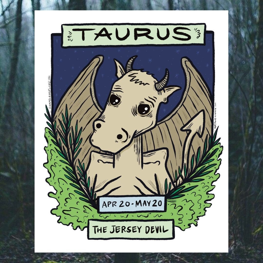 Taurus Jersey Devil Cryptid Zodiac Art Print - 8x10 - Etsy