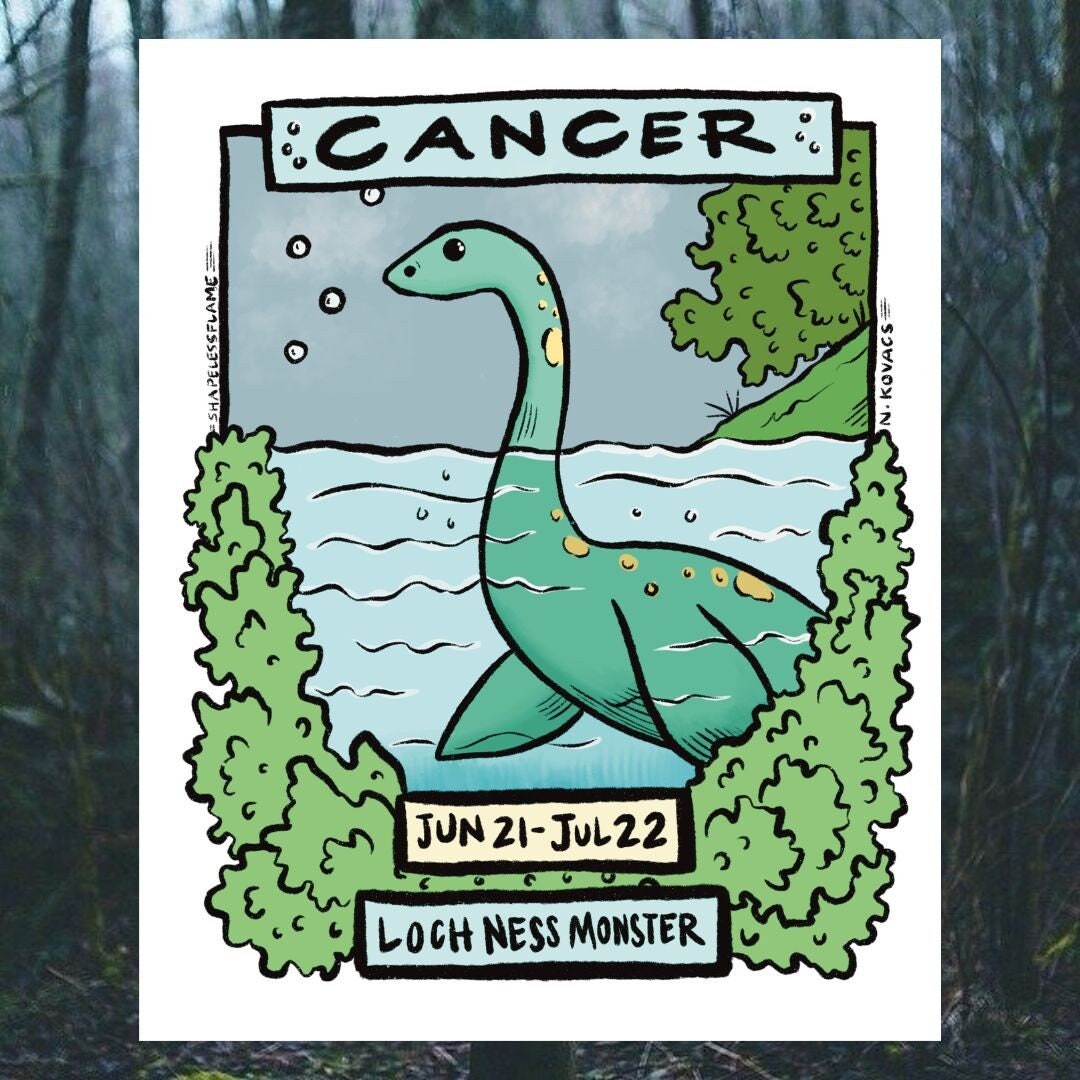 Cancer Loch Ness Monster Cryptid Zodiac Art Print - 8x10 - Etsy