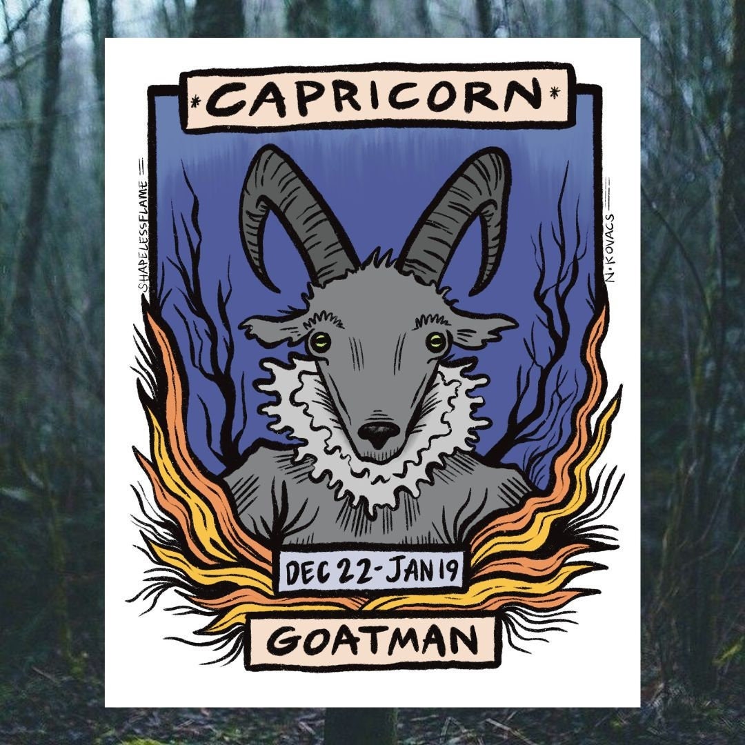 Capricorn Goatman Cryptid Zodiac Art Print - 8x10 - Etsy